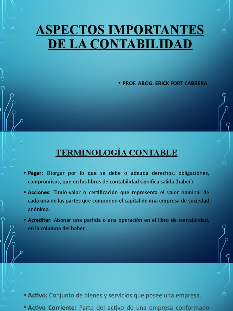 Diapositivas Clase Tres de Contabilidad Sobre Aspectos Importantes de ...