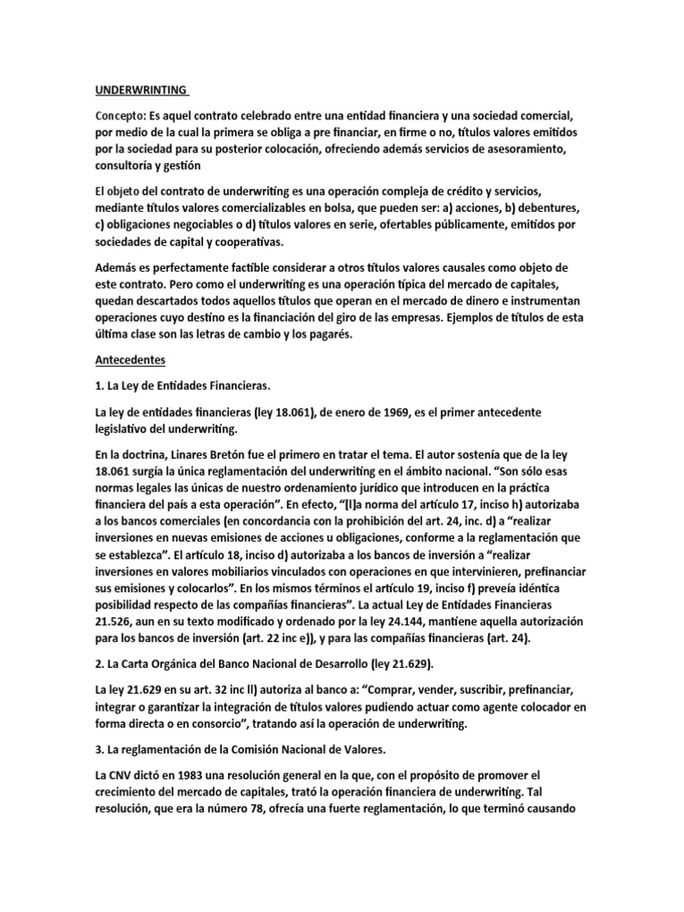 UNDERWRINTING Resumen | PDF | Bancos | Compartir (Finanzas)
