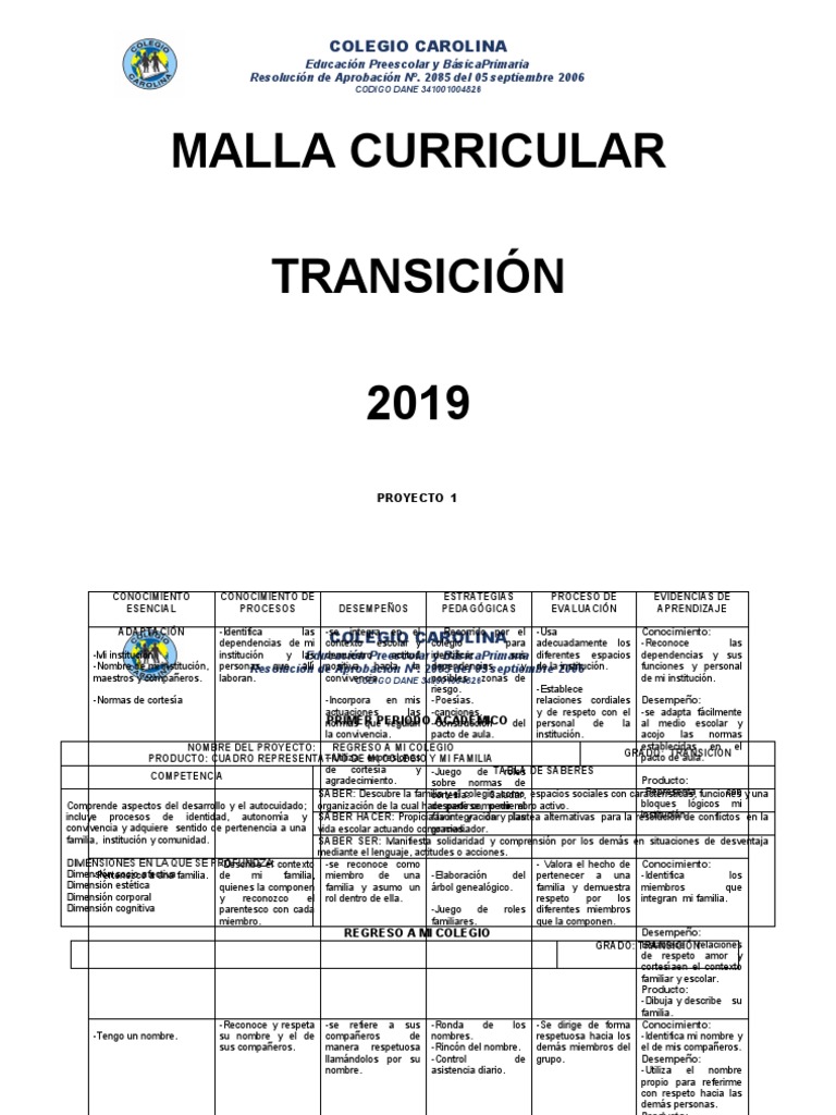 Malla Curricular Transicion 2019 | PDF | Familia | Conocimiento