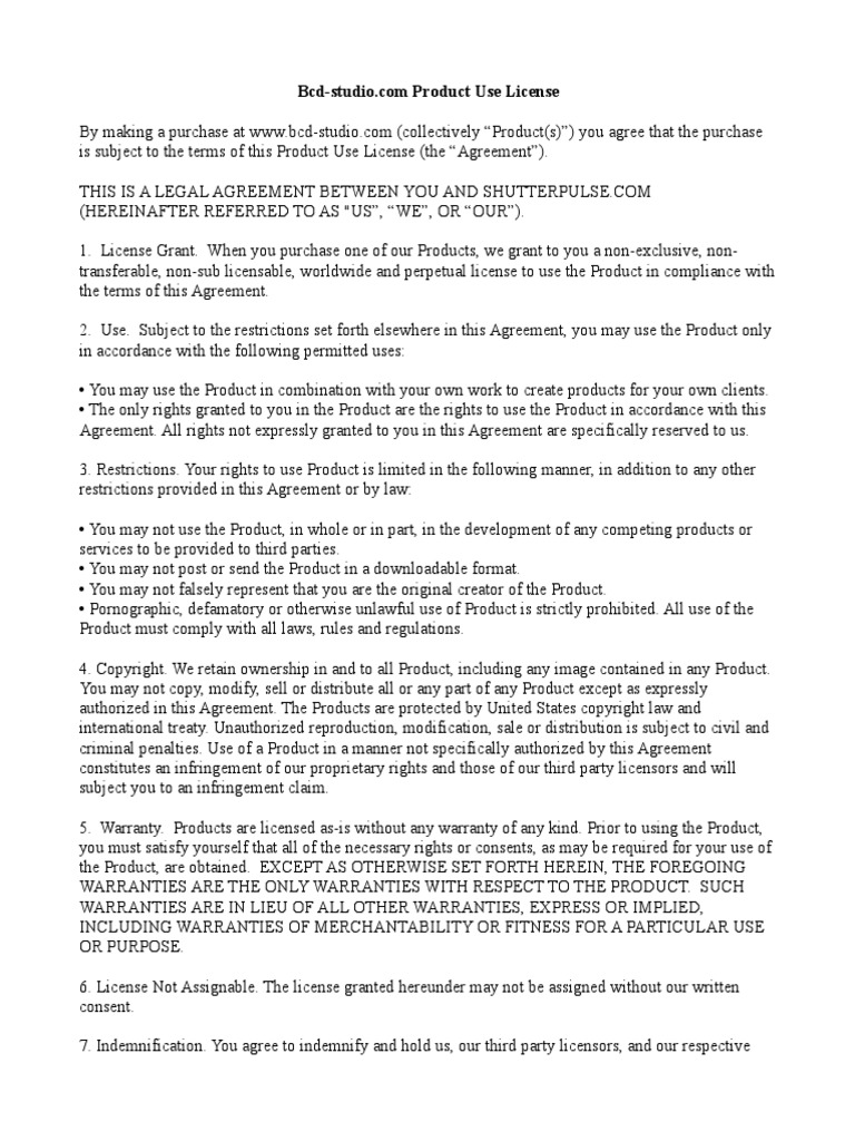 BCD Studio-Use-License | PDF | Indemnity | License