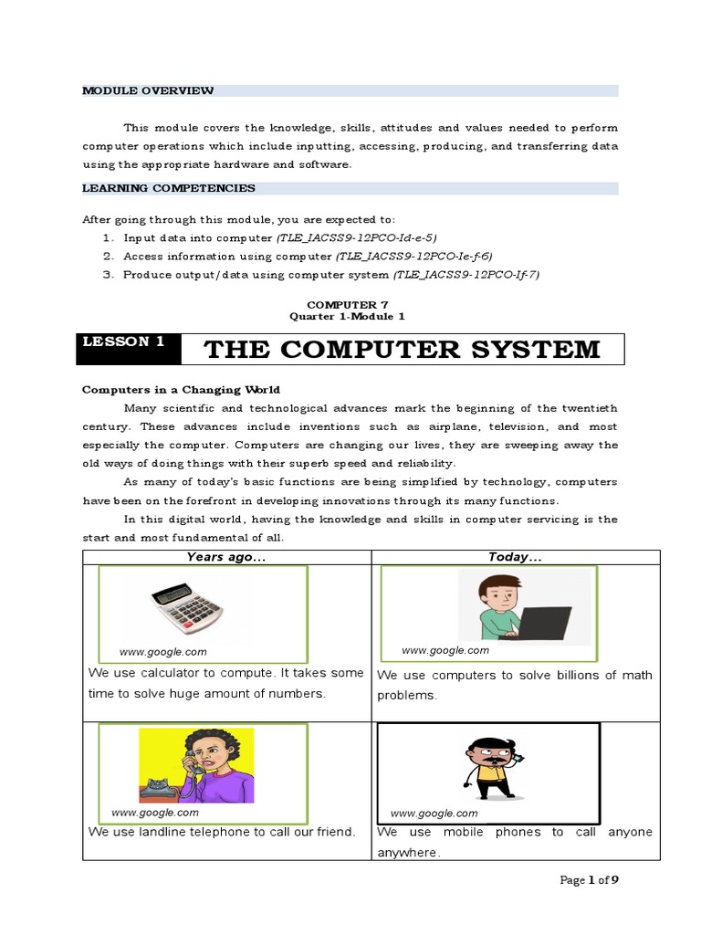 Quarter 1 Module 1 Computer 7 | PDF | Computer Data Storage | Input/Output