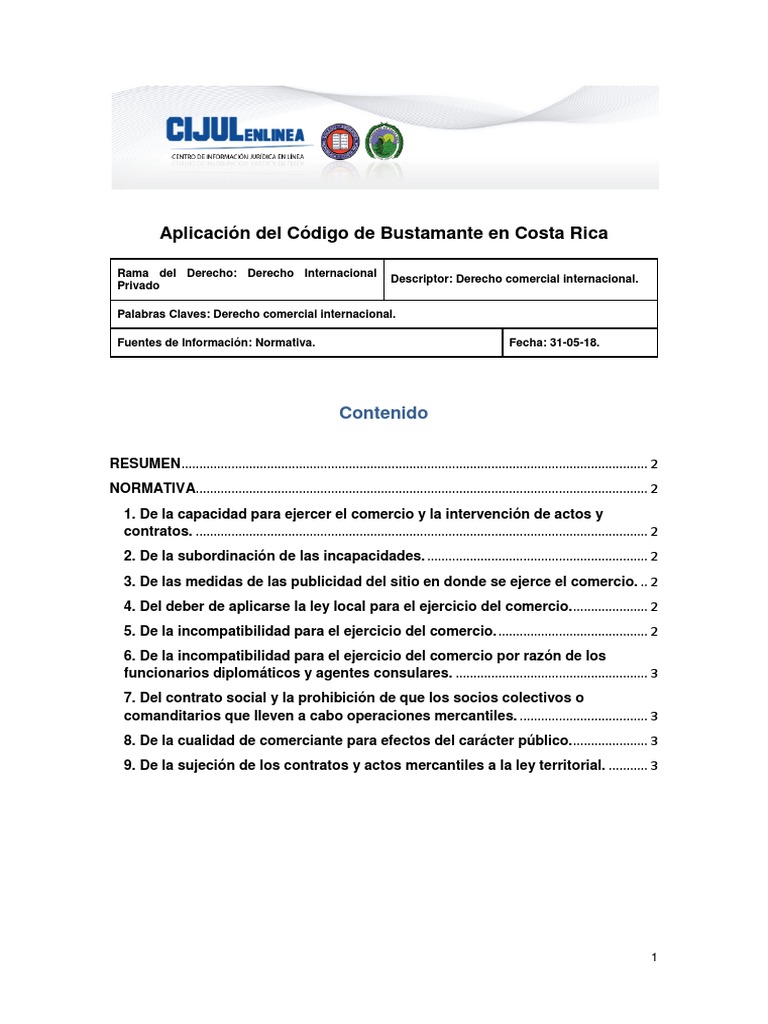 Aplicación del Código de Bustamante en CR | PDF | Derechos de autor ...