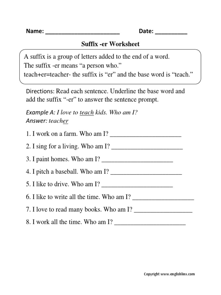 Suffix Er Worksheet | PDF