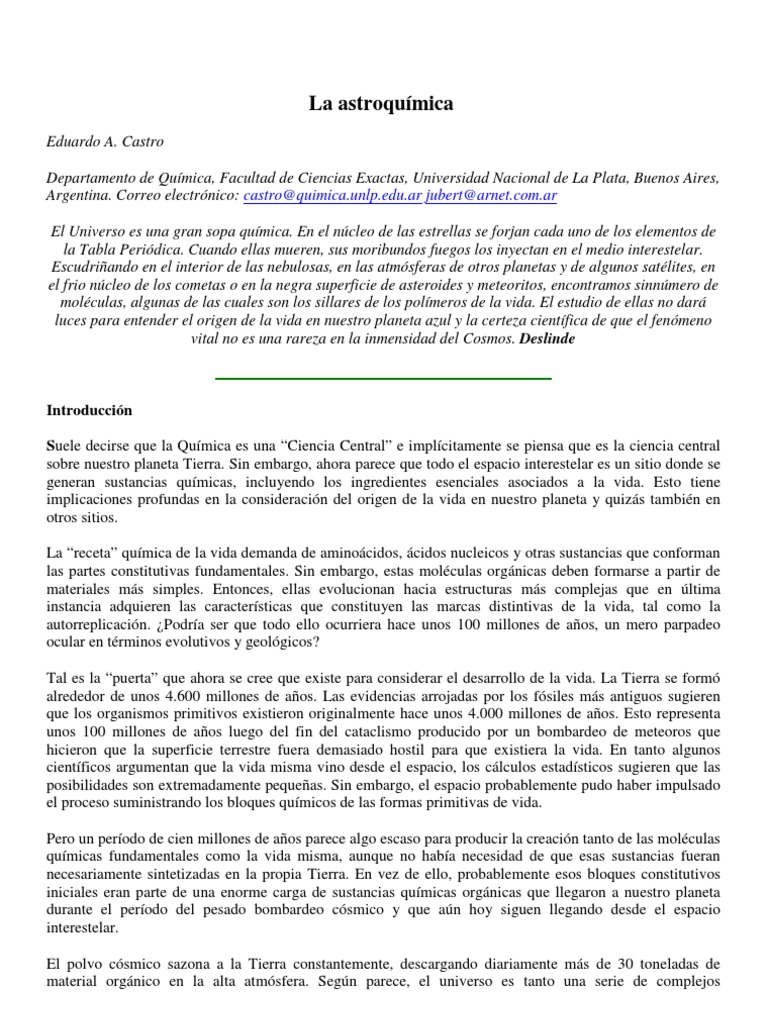 La astroquímica: una exploración del origen químico de la vida | PDF ...