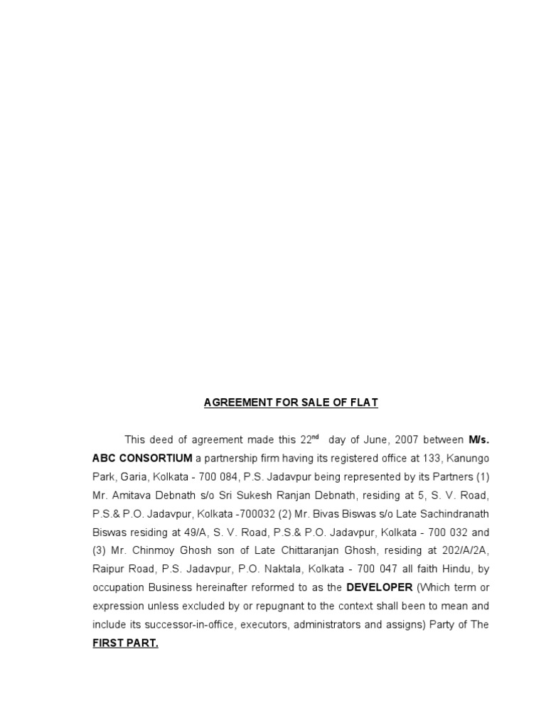 Agreement For Sale of Flat | PDF | Wall | Interest