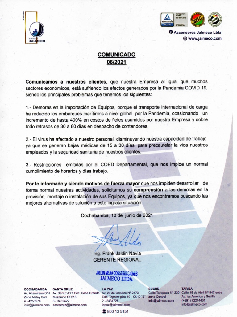 Comunicado A Clientes Junio 2021 | PDF