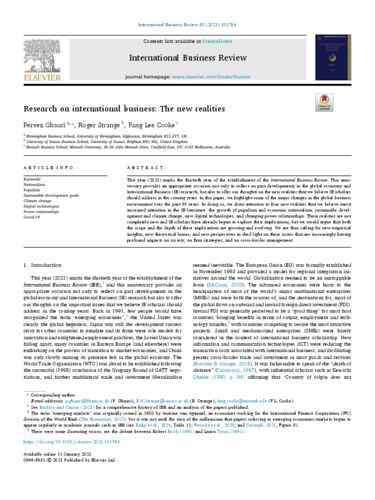 Research On International Business - The New Realities | PDF ...
