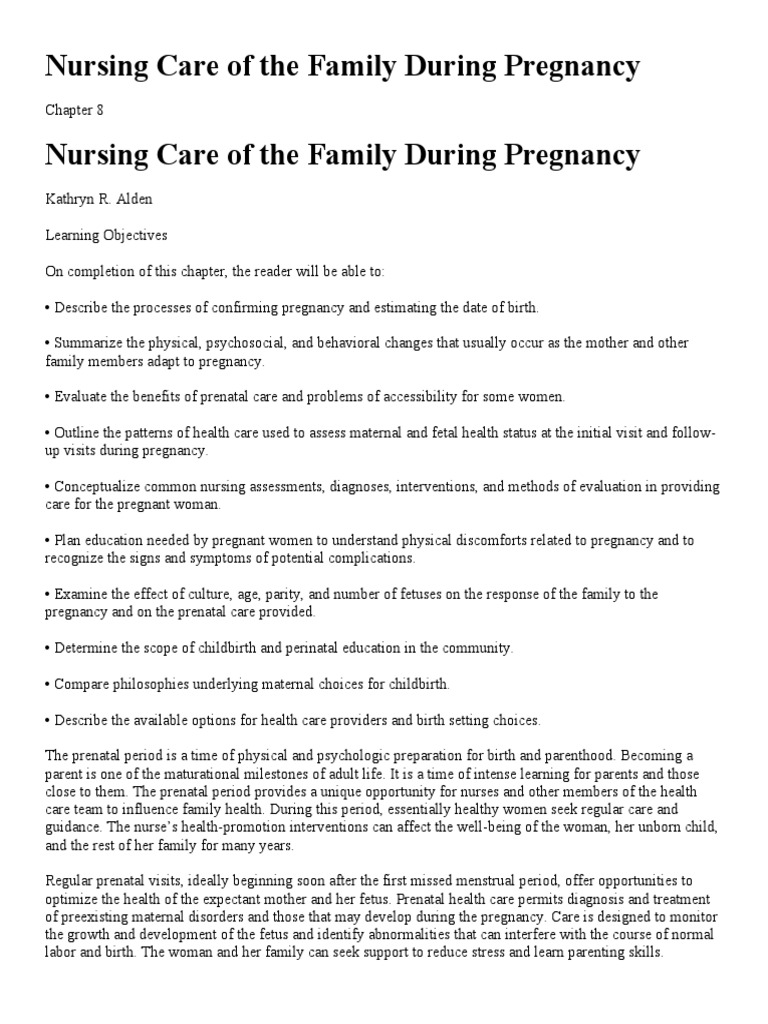 Nursing Care of The Family During Pregnancy | PDF | Pregnancy | Prenatal Development
