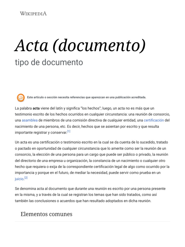Acta (Documento) - Wikipedia, La Enciclopedia Libre | PDF
