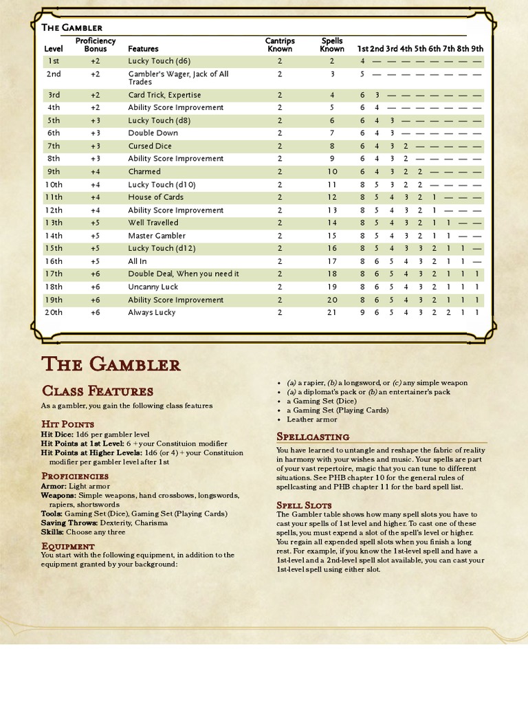 The Gambler: Class Features | PDF | Gaming