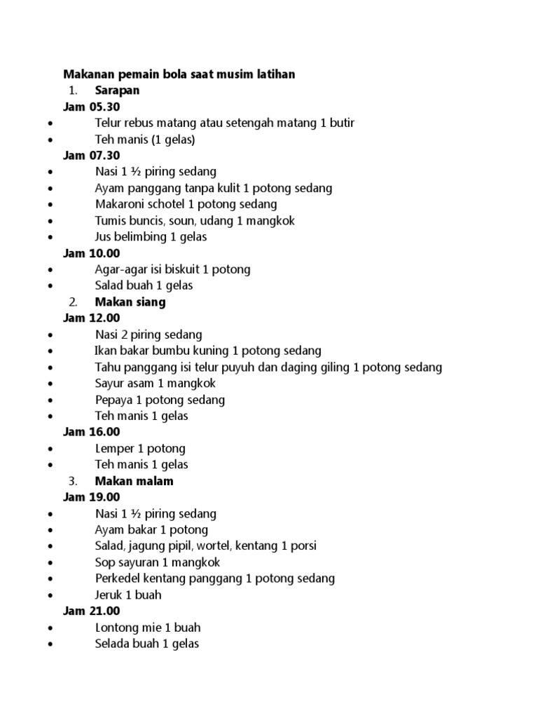 Menu Makanan Atlet Sepak Bola | PDF