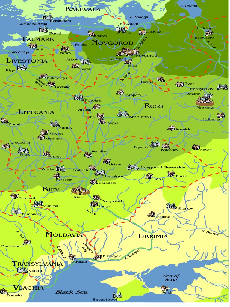 Dangerous Journeys - Mythus Map of The Western Russ Region | PDF