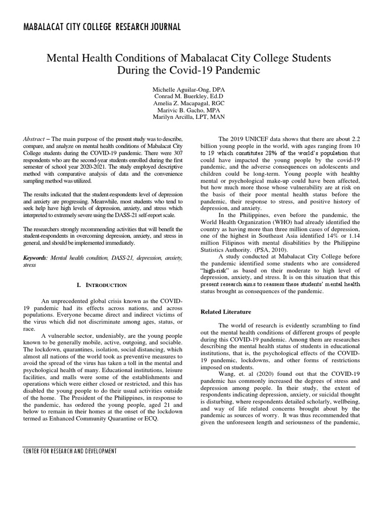 Mental Health - Journal Format | PDF | Depression (Mood) | Anxiety