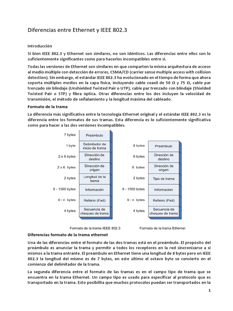 Diferencias Entre Ethernet y Ieee 802.3 | PDF | Ethernet | Red de computadoras