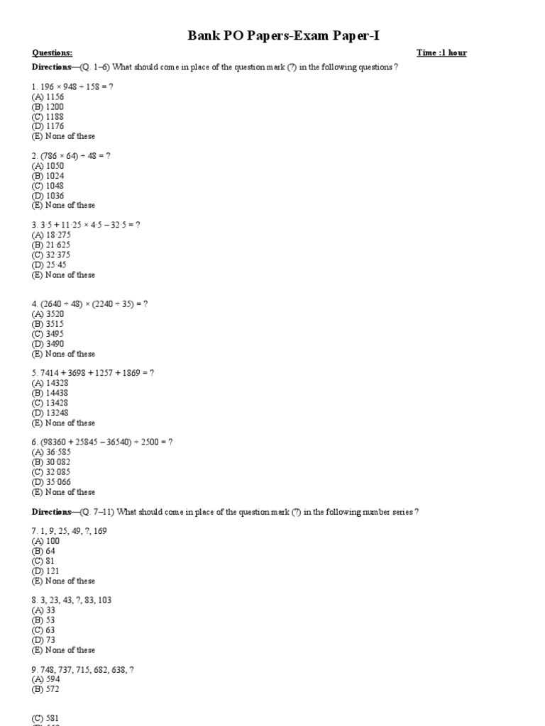 Bank PO Papers-Exam Paper-I | PDF | Interest | Economies