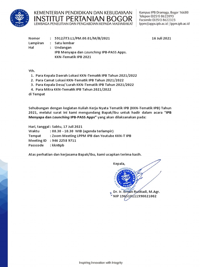 5912-1 Undangan IPB Menyapa KKNT 17 Juli - Mitra KKN | PDF