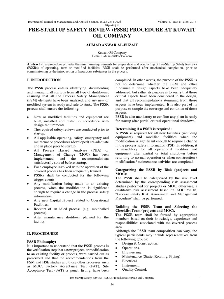 Pre-Startup Safety Review (PSSR) | PDF | Risk Assessment | Risk