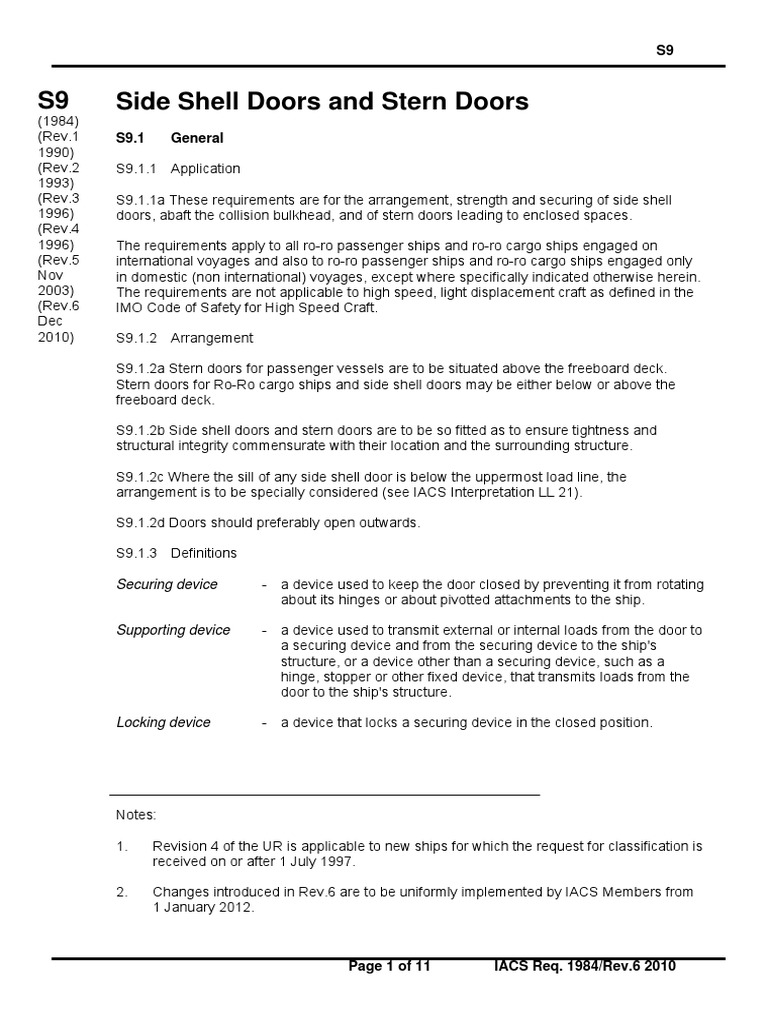 S9 Side Shell Doors and Stern Doors S9: Securing Device | PDF | Ships ...