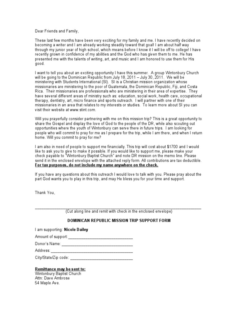 Sample Support Letter | PDF | Christian Mission | Missionary
