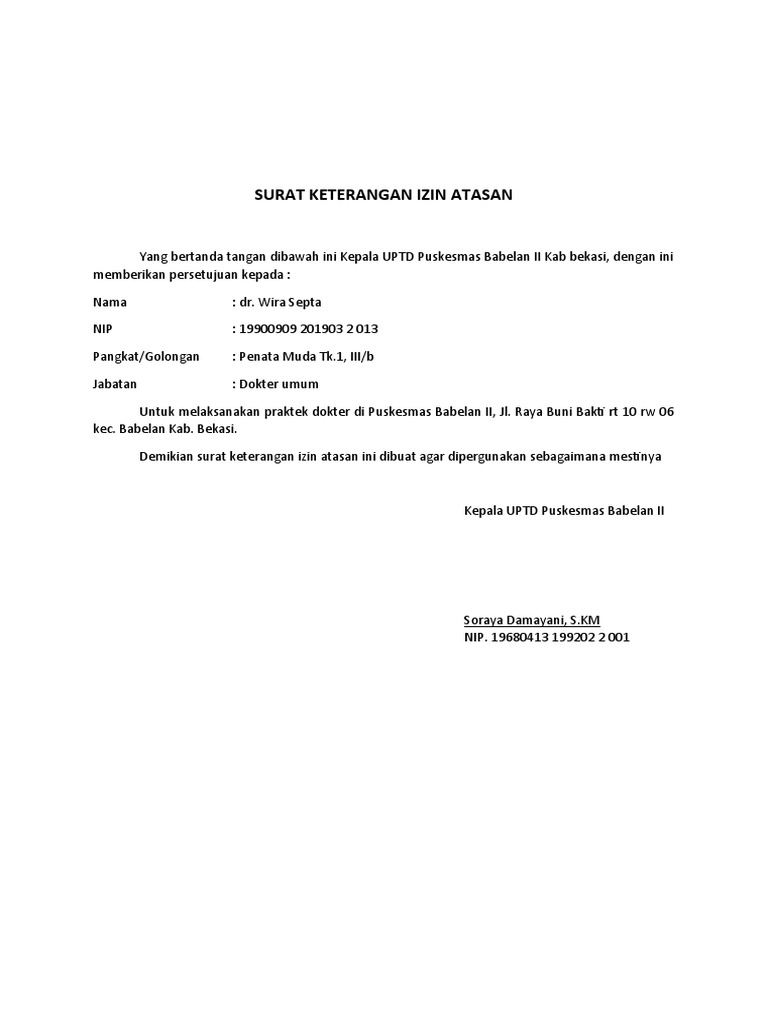 Surat Keterangan Izin Atasan | PDF