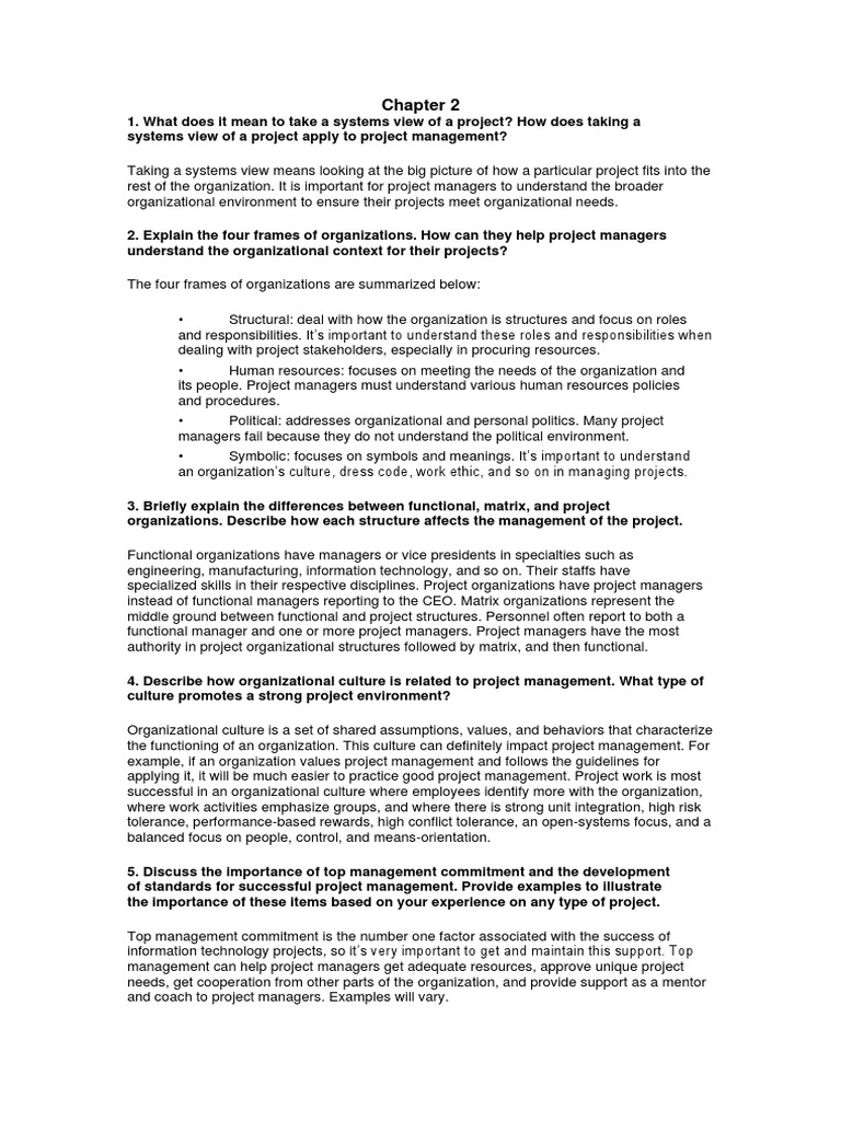 Chapter 2 Questions | PDF | System | Project Management