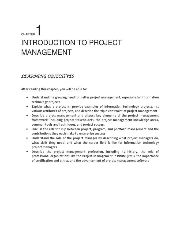 Introduction To Project Management: Learning Objectives | PDF | Project ...