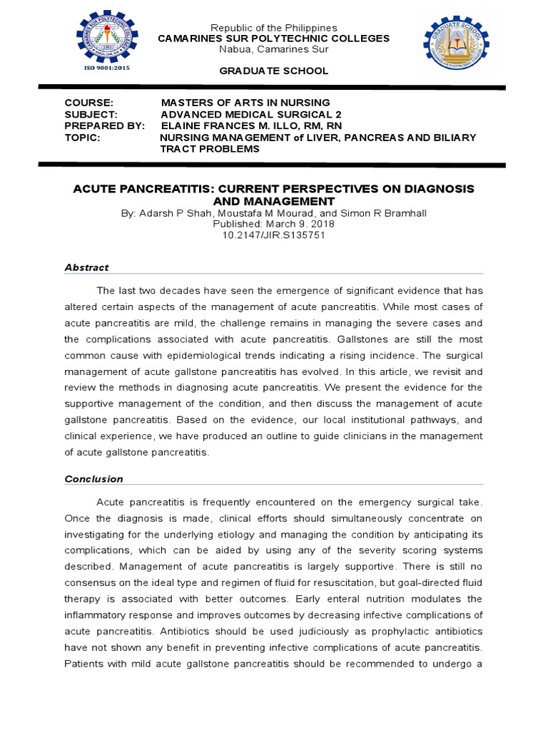 Acute Pancreatitis: Current Perspectives On Diagnosis and Management ...