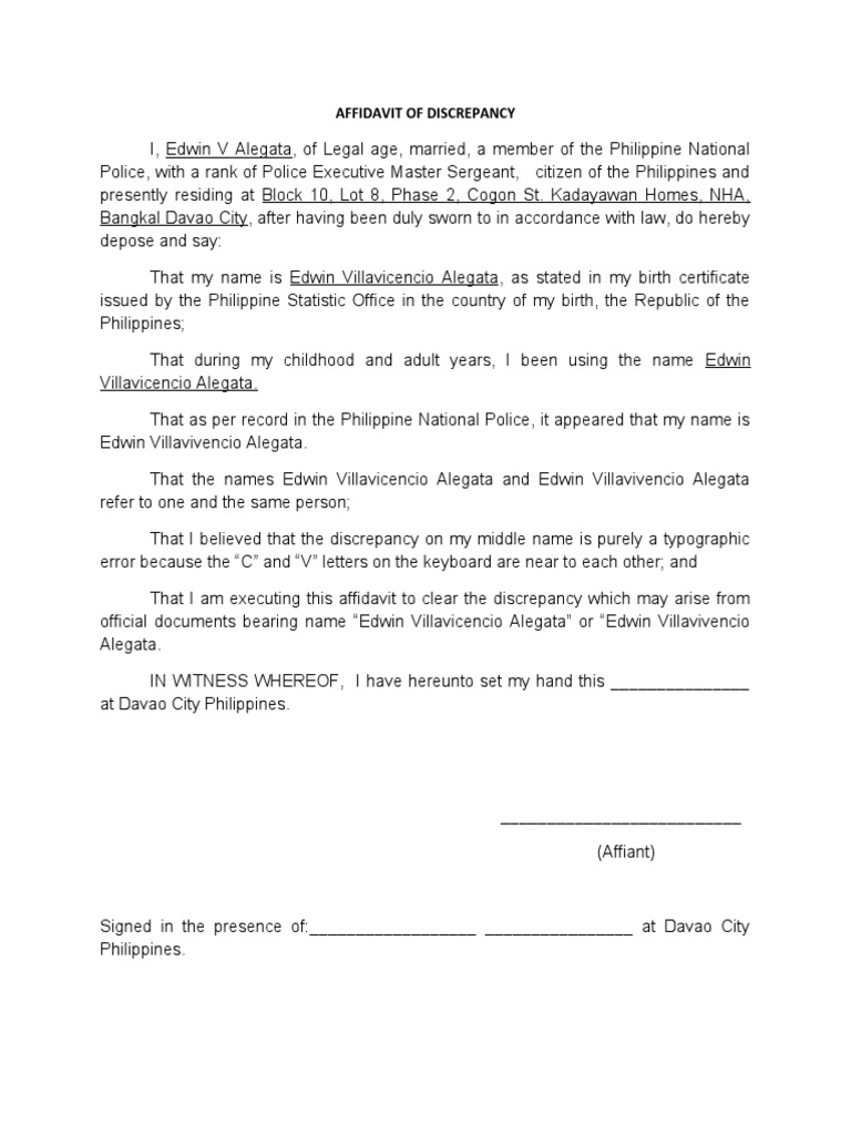Affidavit of Discrepancy | PDF | Affidavit | Evidence