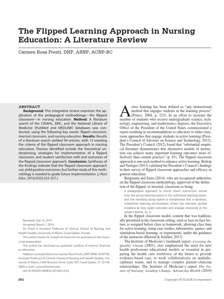 The Flipped Learning Approach in Nursing Education - A Literature Review | PDF | Nursing | Lecture
