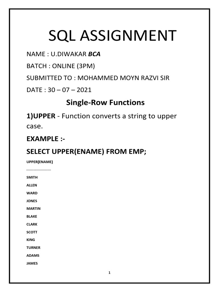 SQL Assignment by U.diwakar 3 | PDF | String (Computer Science) | Data