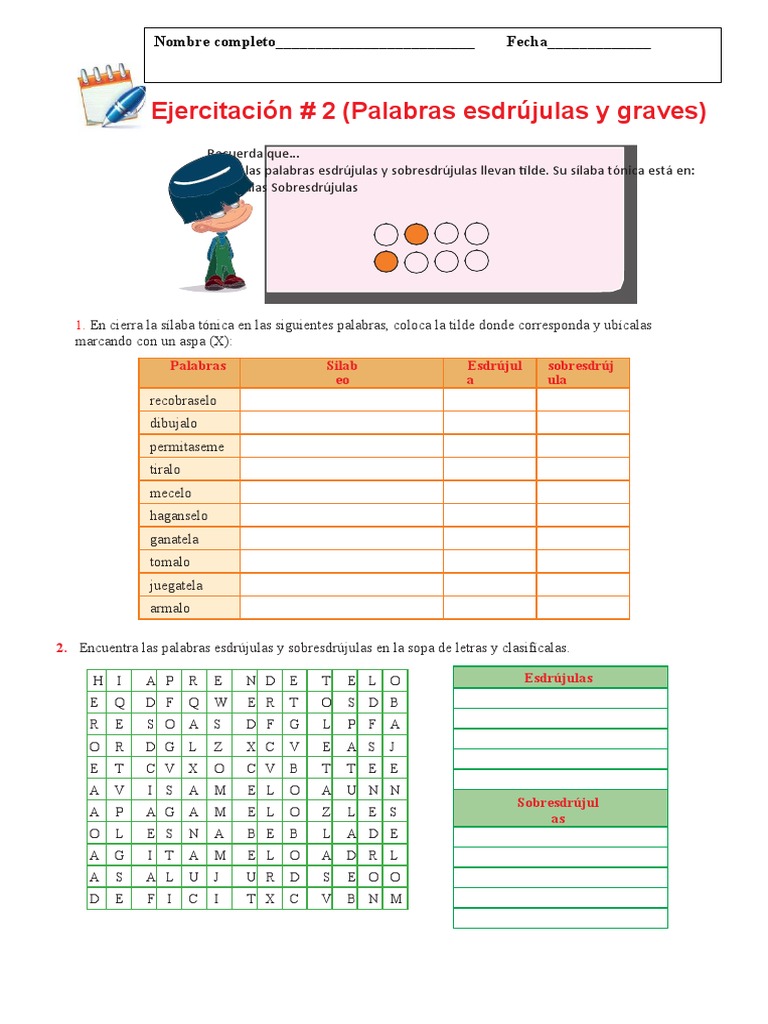 El Acento en Las Palabras Esdrujulas y Sobreesdrujulas para Tercer ...