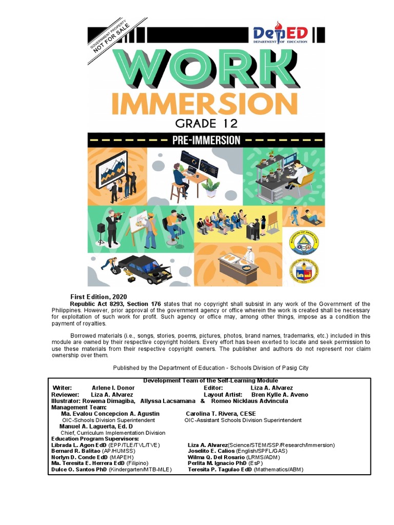 Work Immersion-Module 1 | PDF | Curriculum | Learning