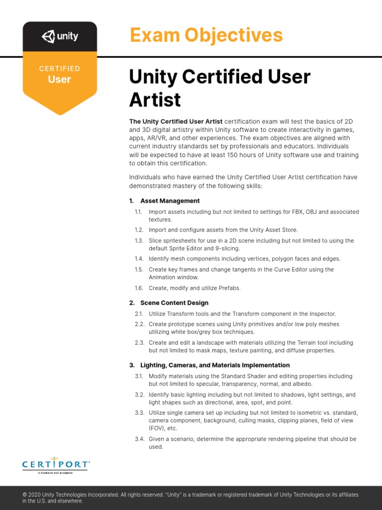 Unity Certified User Artist: Exam Objectives | PDF | Unity (Game Engine ...