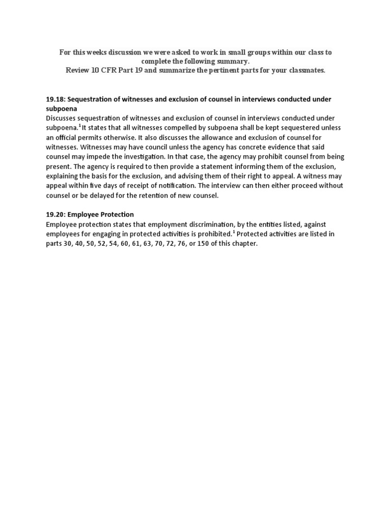 Week 2 Discussion - 10 CFR Part 19 | PDF | Law