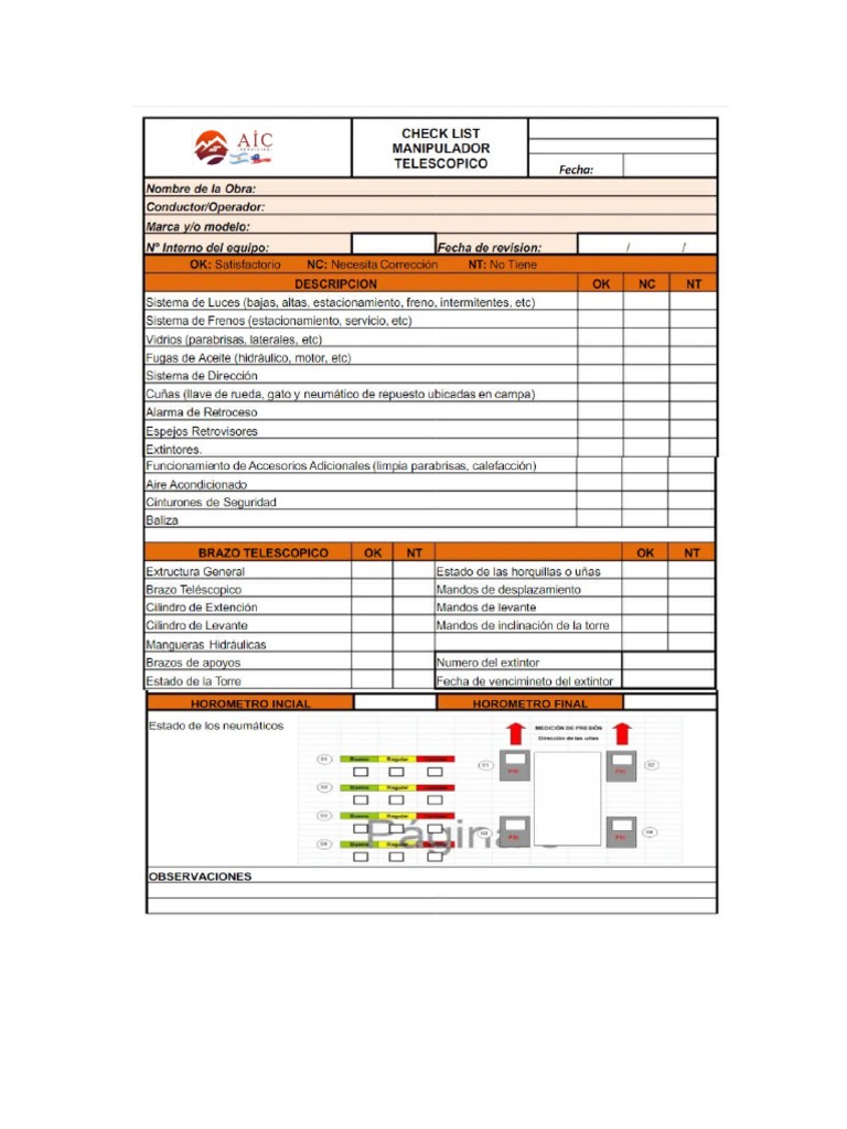 Check List Manipulador Telescopico | PDF