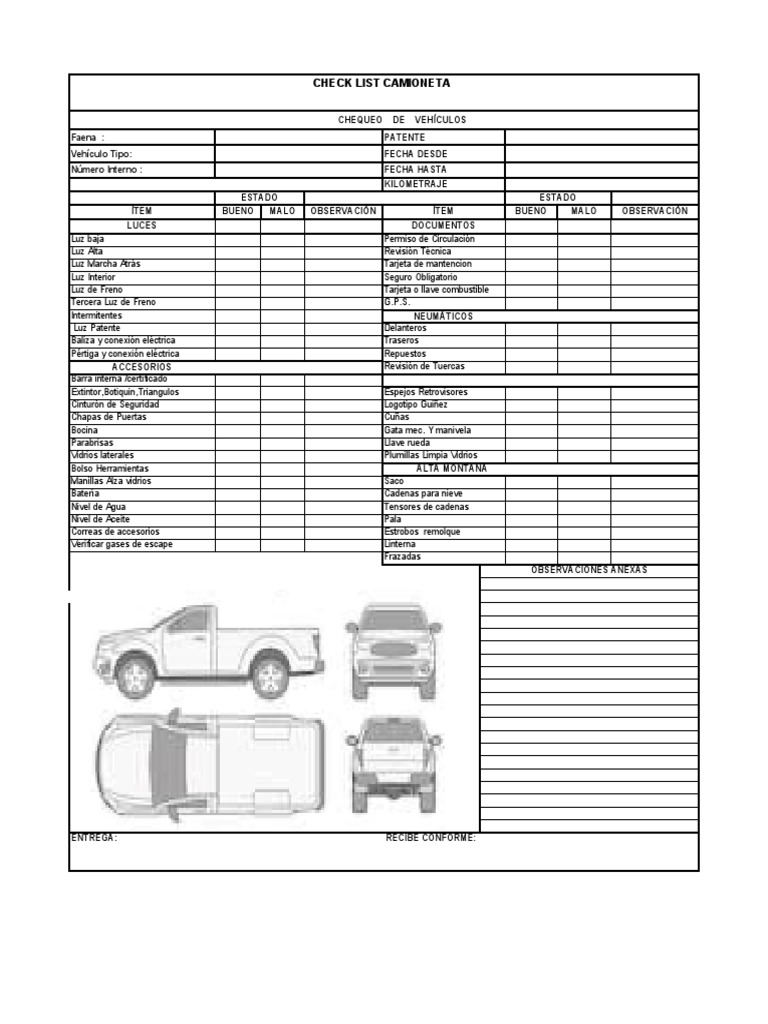 Check List CAMIONETA | PDF | Bienes manufacturados | Coche