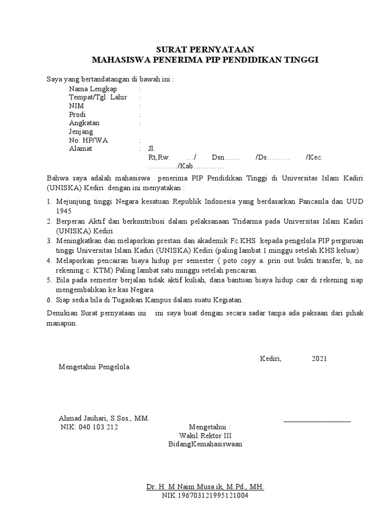 Surat Pernyataan Kip | PDF