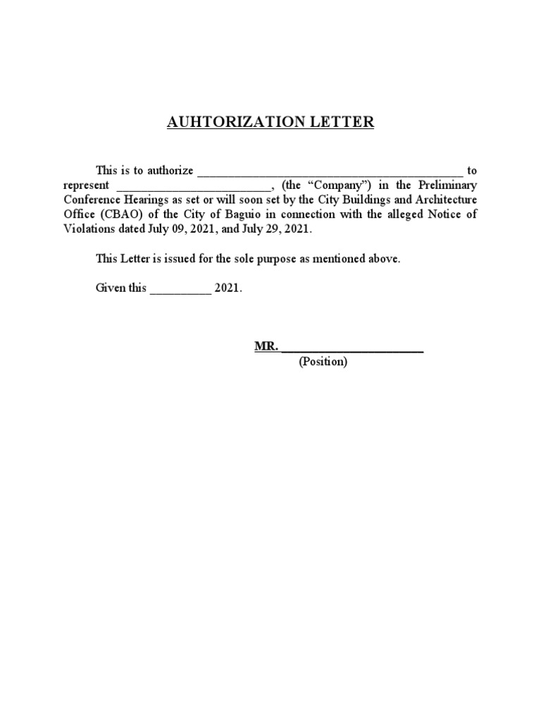 Auhtorization Letter Template | PDF