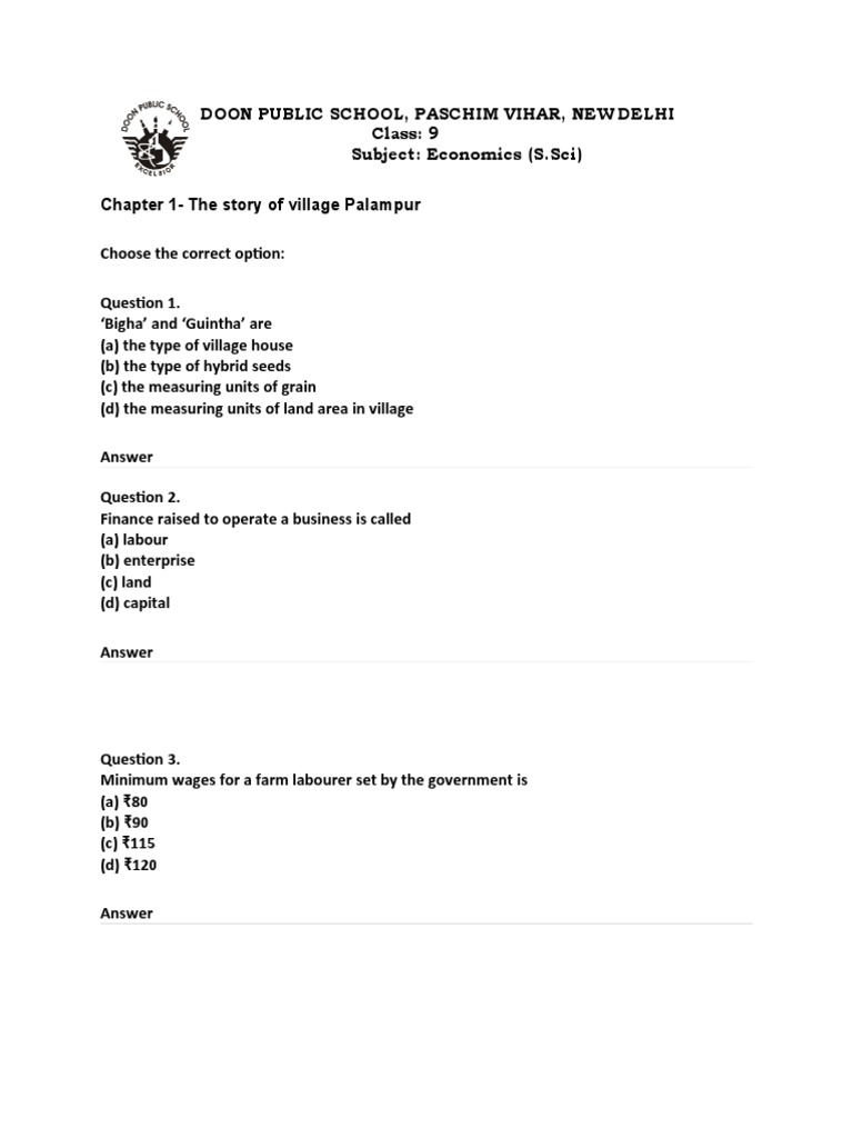 Class 9 CH-1 Eco Worksheet | PDF | Agriculture | Food Industry