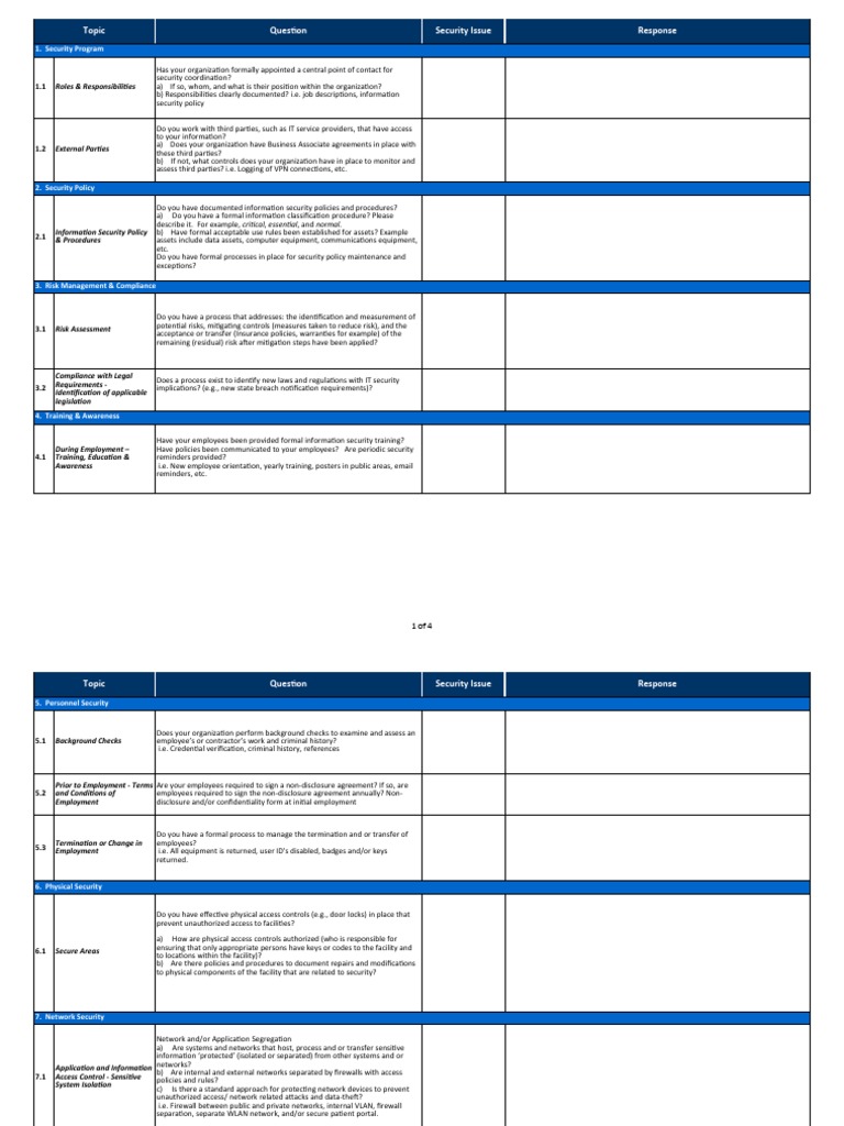 Security Assessment Questionnaire Overview | PDF | Computer Network ...