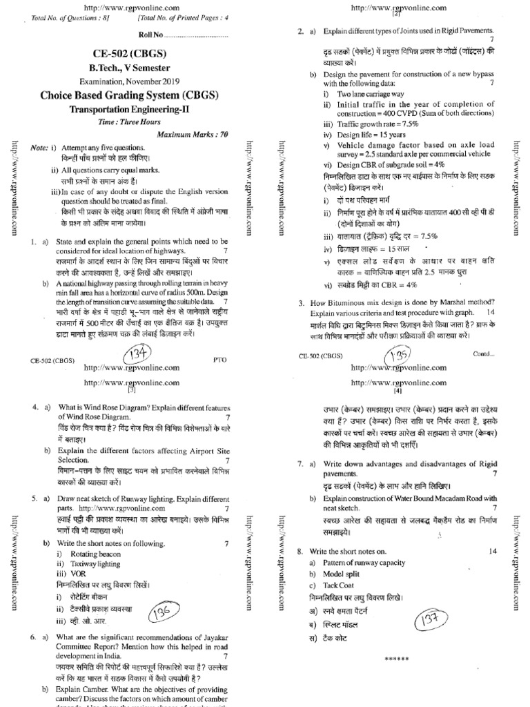 Ce 502 Transportation Engineering 2 Nov 2019 | PDF