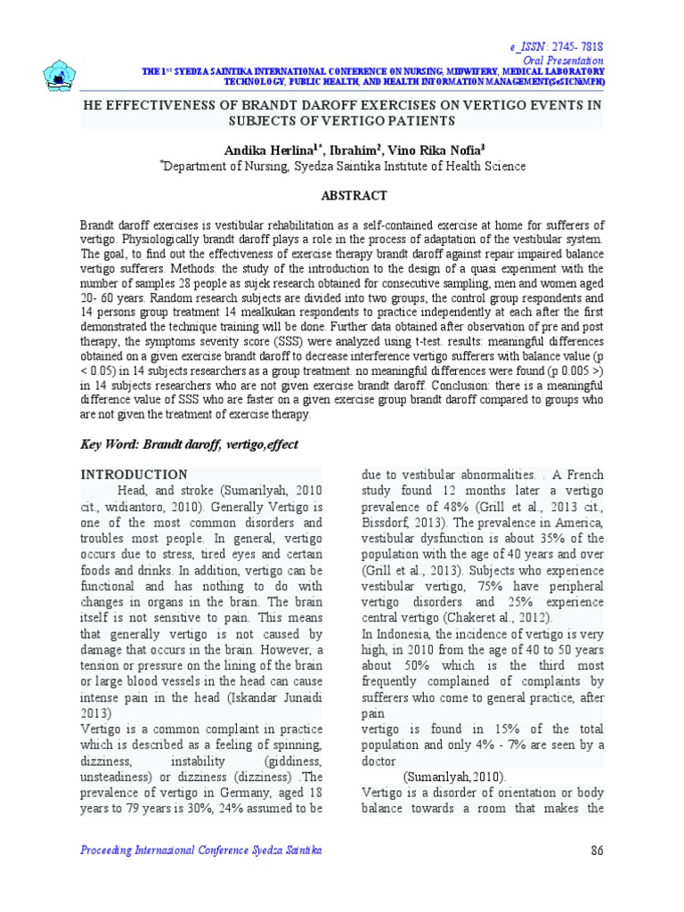 He Effectiveness of Brandt Daroff Exercises On Vertigo Events in ...
