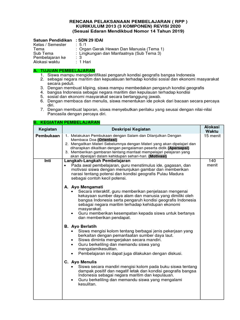Rencana Pelaksanaan Pembelajaran (RPP) Kurikulum 2013 (3 Komponen ...