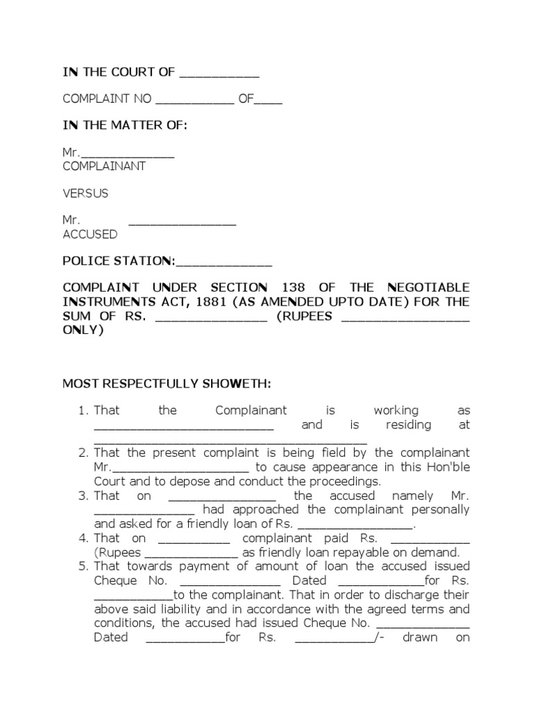 138 Complaint Case | Download Free PDF | Cheque | Banks