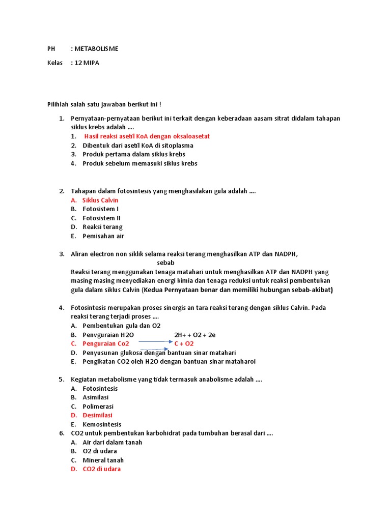 Latihan Soal KD 3.2 METABOLISME | PDF