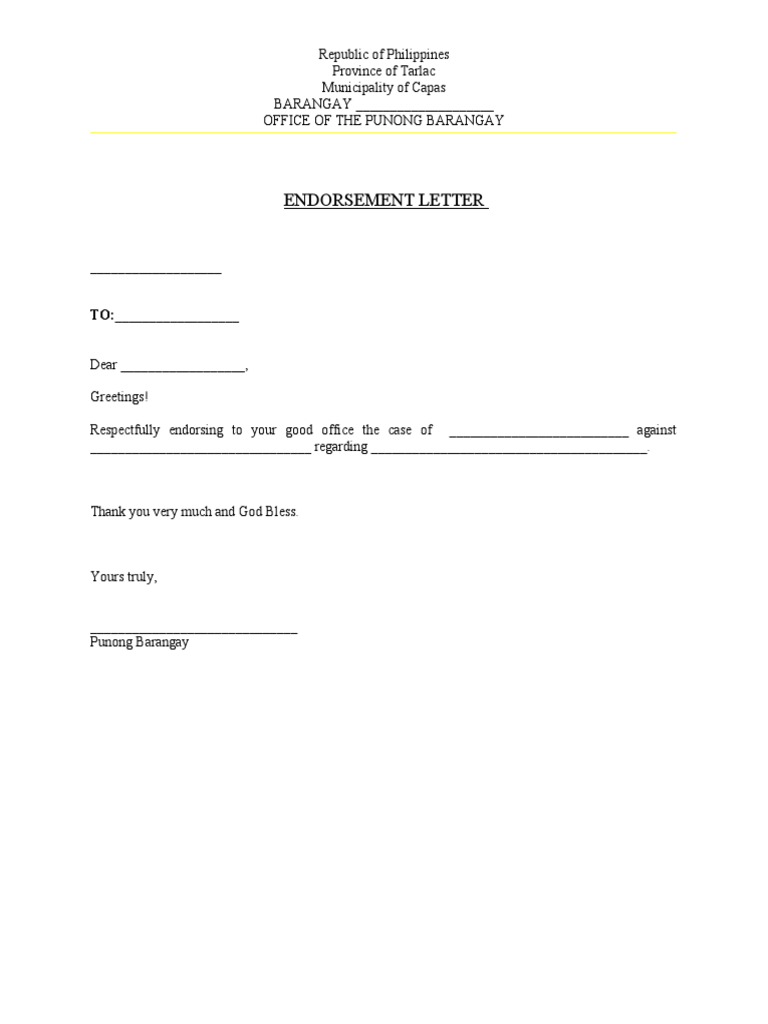Endorsement Letter Blank | PDF