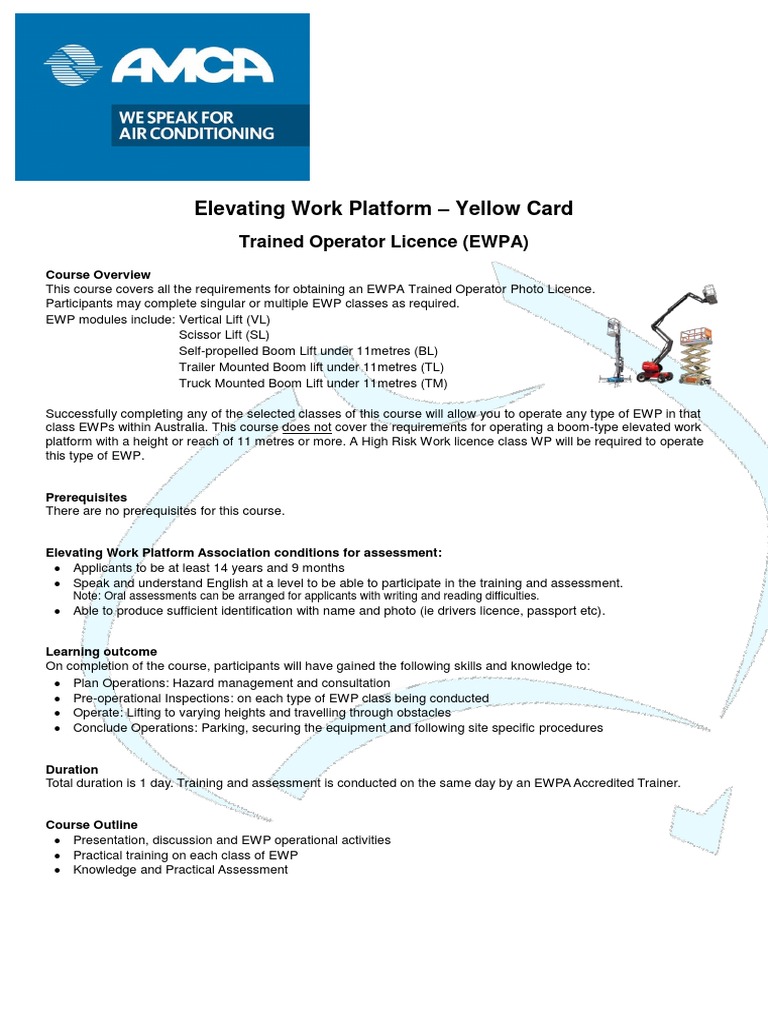 Elevating Work Platform - Yellow Card: Trained Operator Licence (EWPA ...