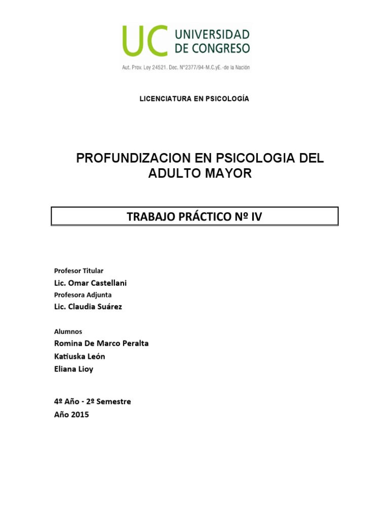 TP IV Adulto Mayor | PDF | Vejez | Ciencias del comportamiento