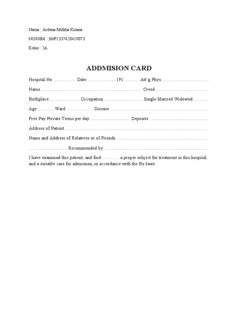 2a.36.ardena Milkha Kirana. Addmission Card | PDF | Wellness