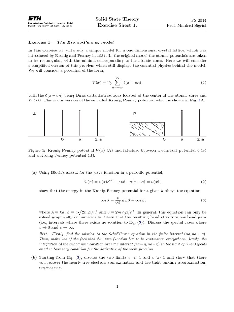 Solid State Theory Exercise Sheet 1 | PDF | Physical Sciences | Quantum Mechanics